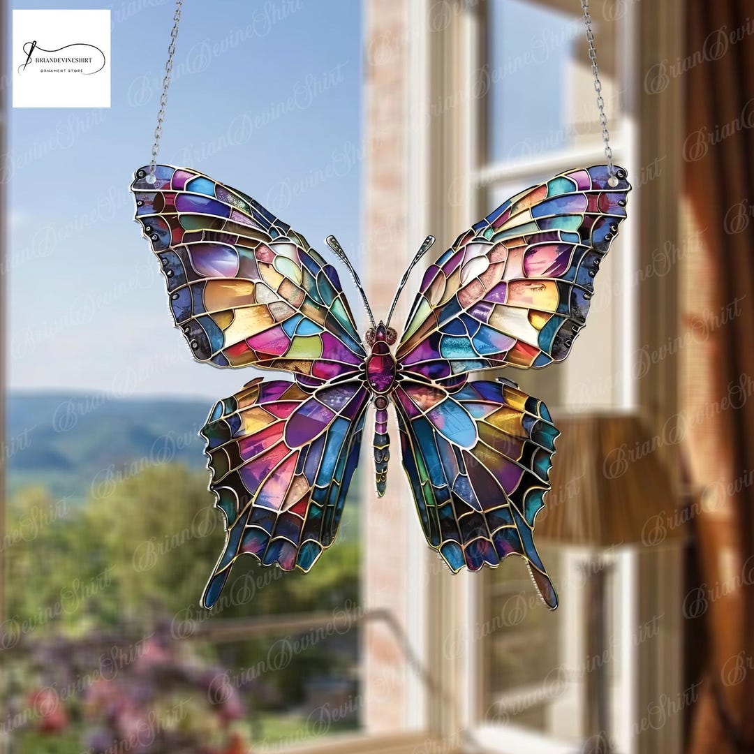 Colorful Butterfly Acrylic Window Hanging, Elegant Home Decor and Car ...