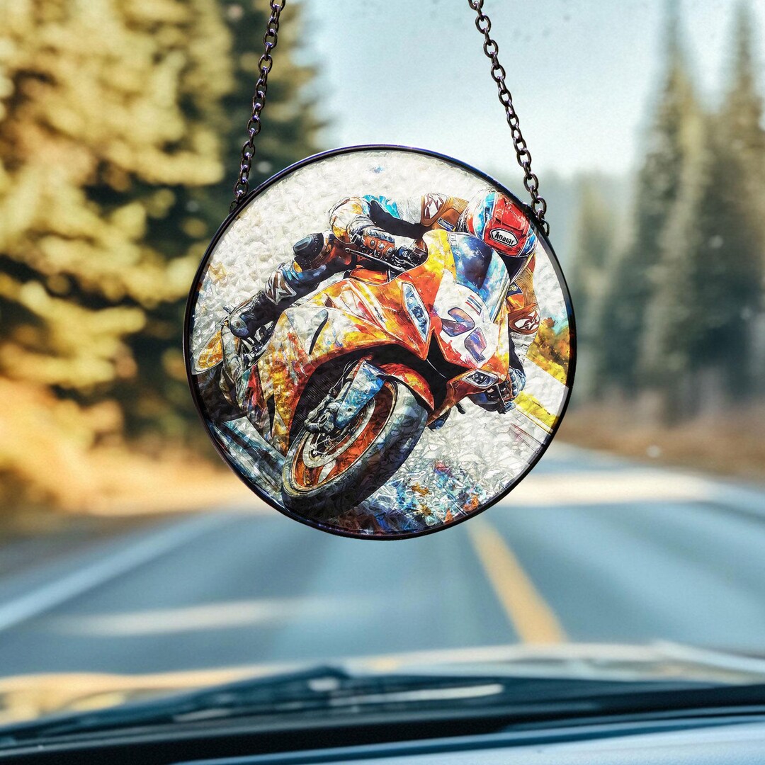 Motorcycle Stained Glass Window Hanging Biker Gift, Racing Art ...