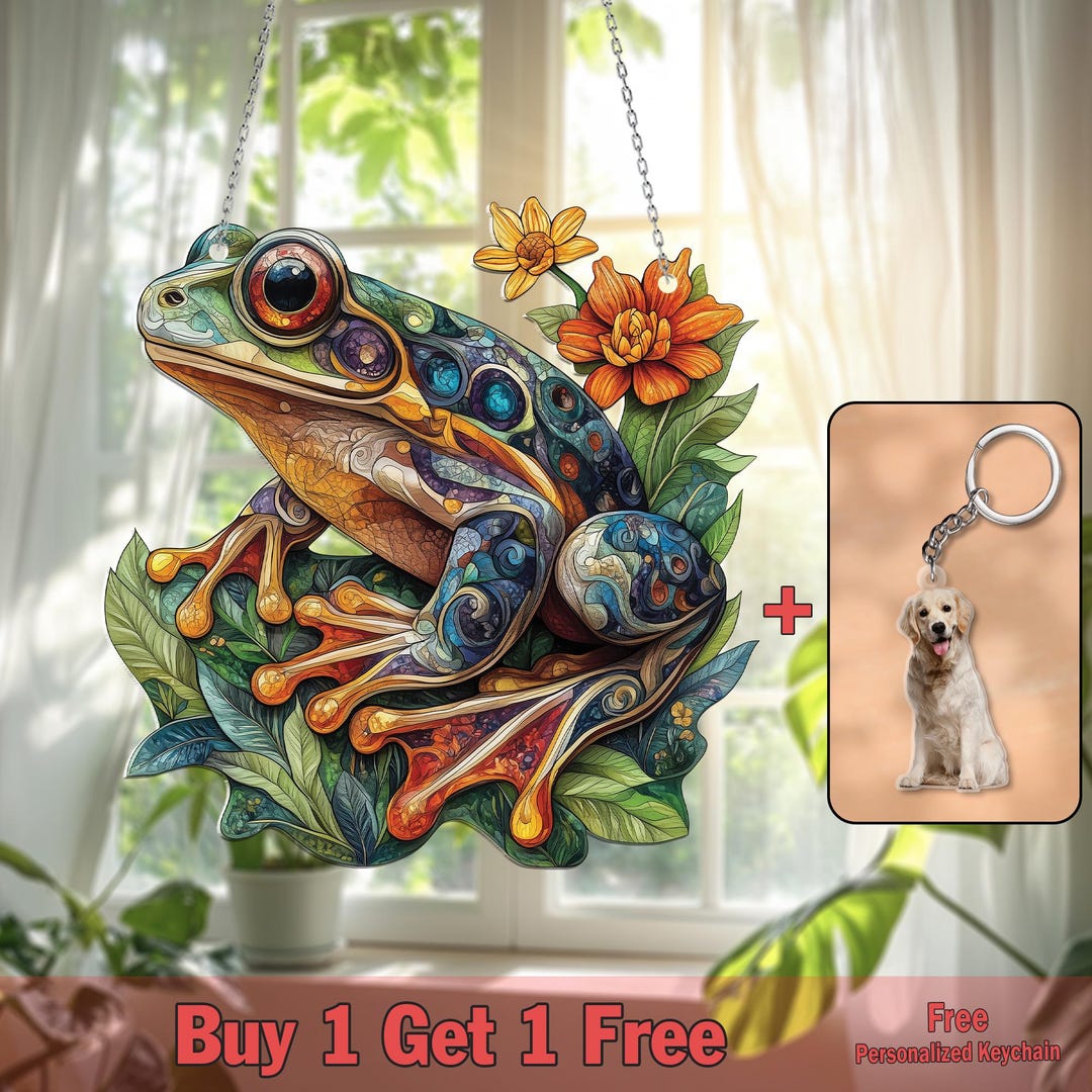 Acrylic 2D Flat Frog Window Hanging, Vibrant Floral Suncatcher, Nature ...