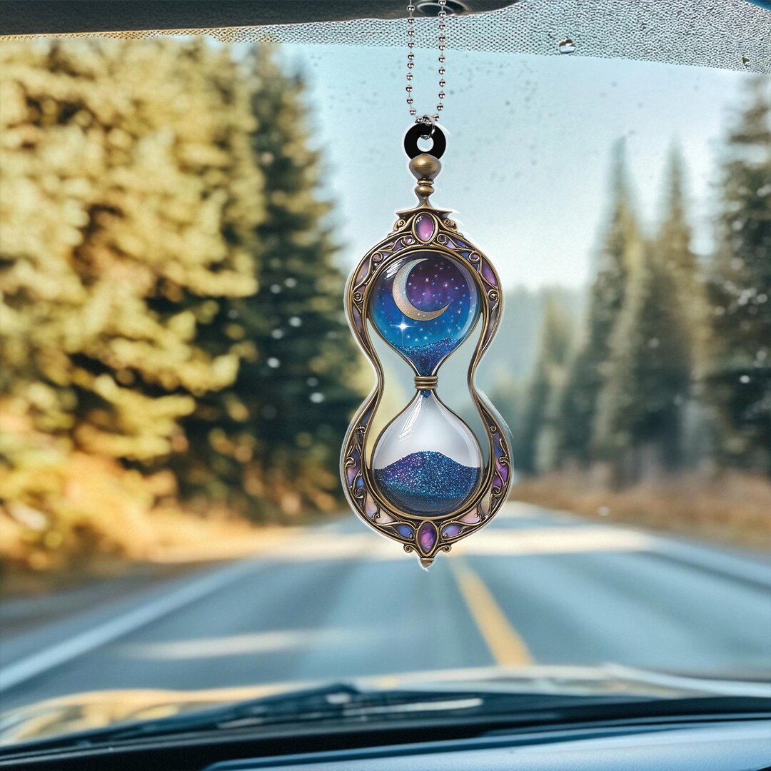 Acrylic 2D Flat Moon Hourglass Car Hanging, Celestial Ornament, Cosmic ...