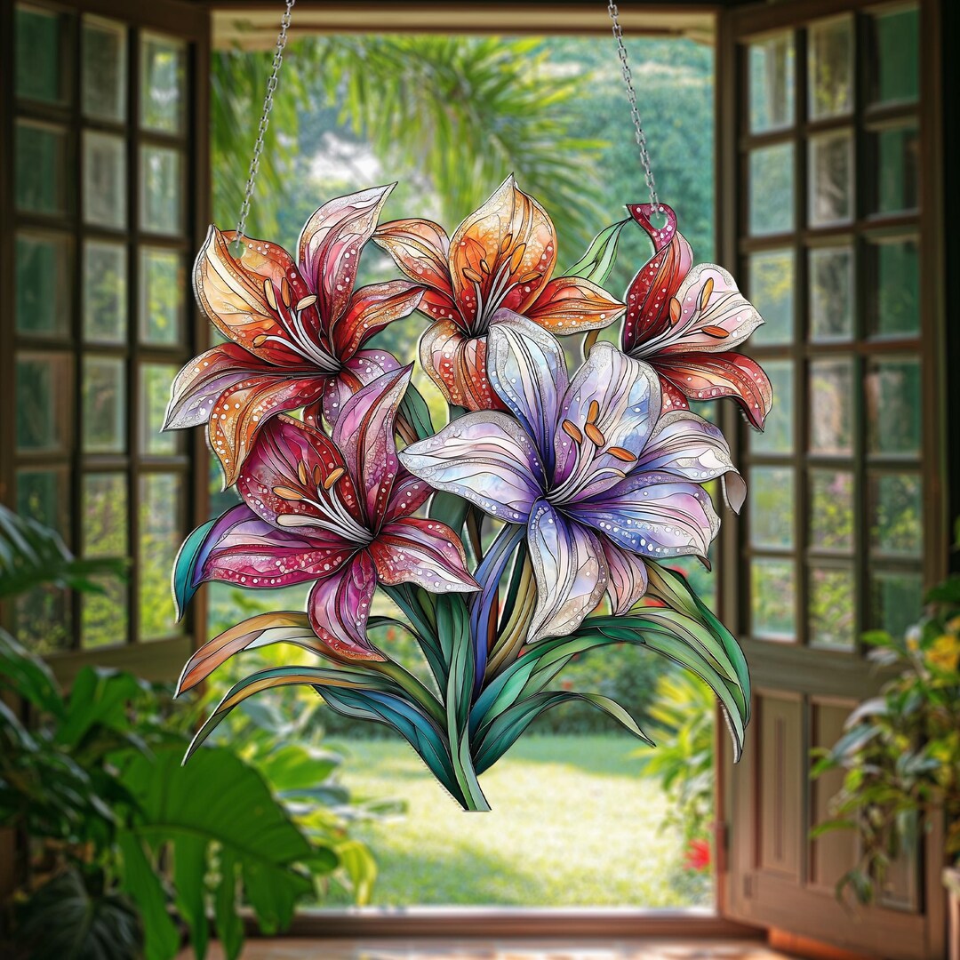 Lily Window Hanging Acrylic 2D Flat, Floral Wall Art, Elegant Acrylic ...