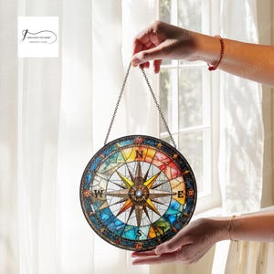 Stained Glass Suncatcher Compass Rose , Colorful Nautical Decor, Travel ...