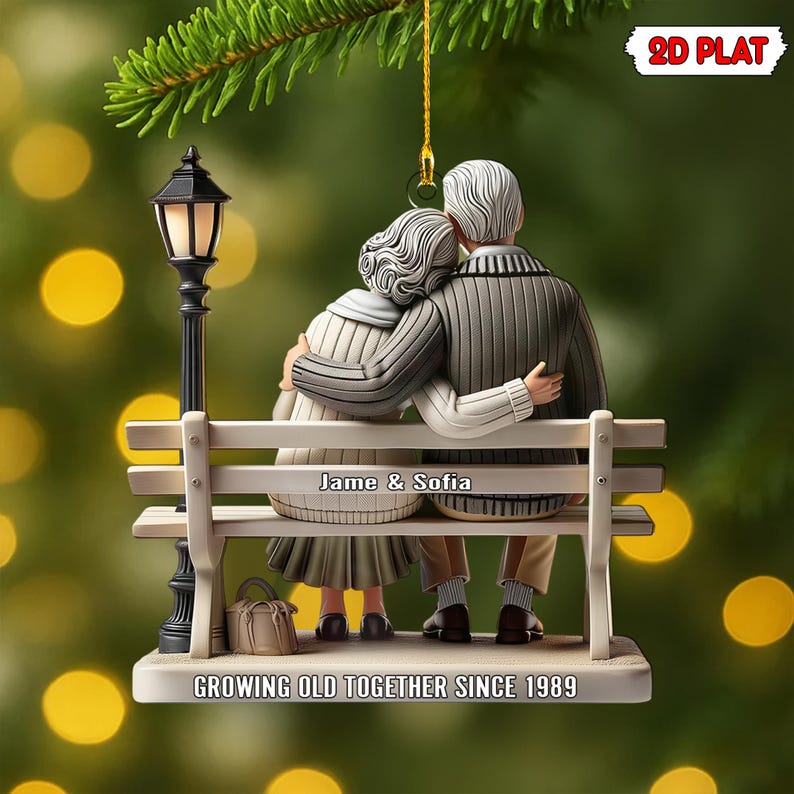 Personalized Elderly Couple Christmas 2D Flat Ornament, Growing Old ...