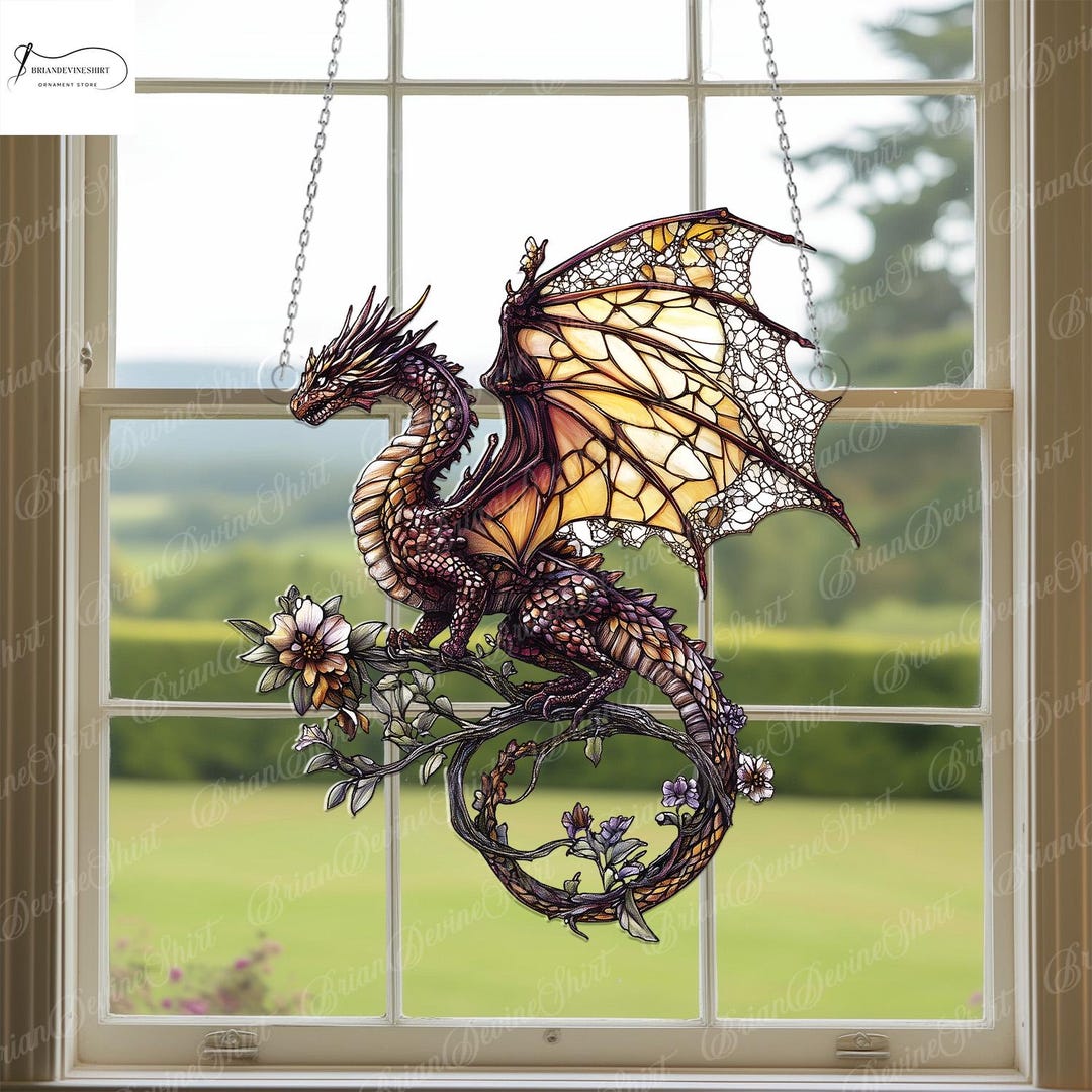 Dragon Acrylic 2D Flat Wall Art, Fantasy Dragon Faux Window Hanging ...