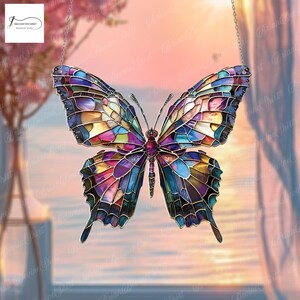 Colorful Butterfly Acrylic Window Hanging, Elegant Home Decor and Car ...