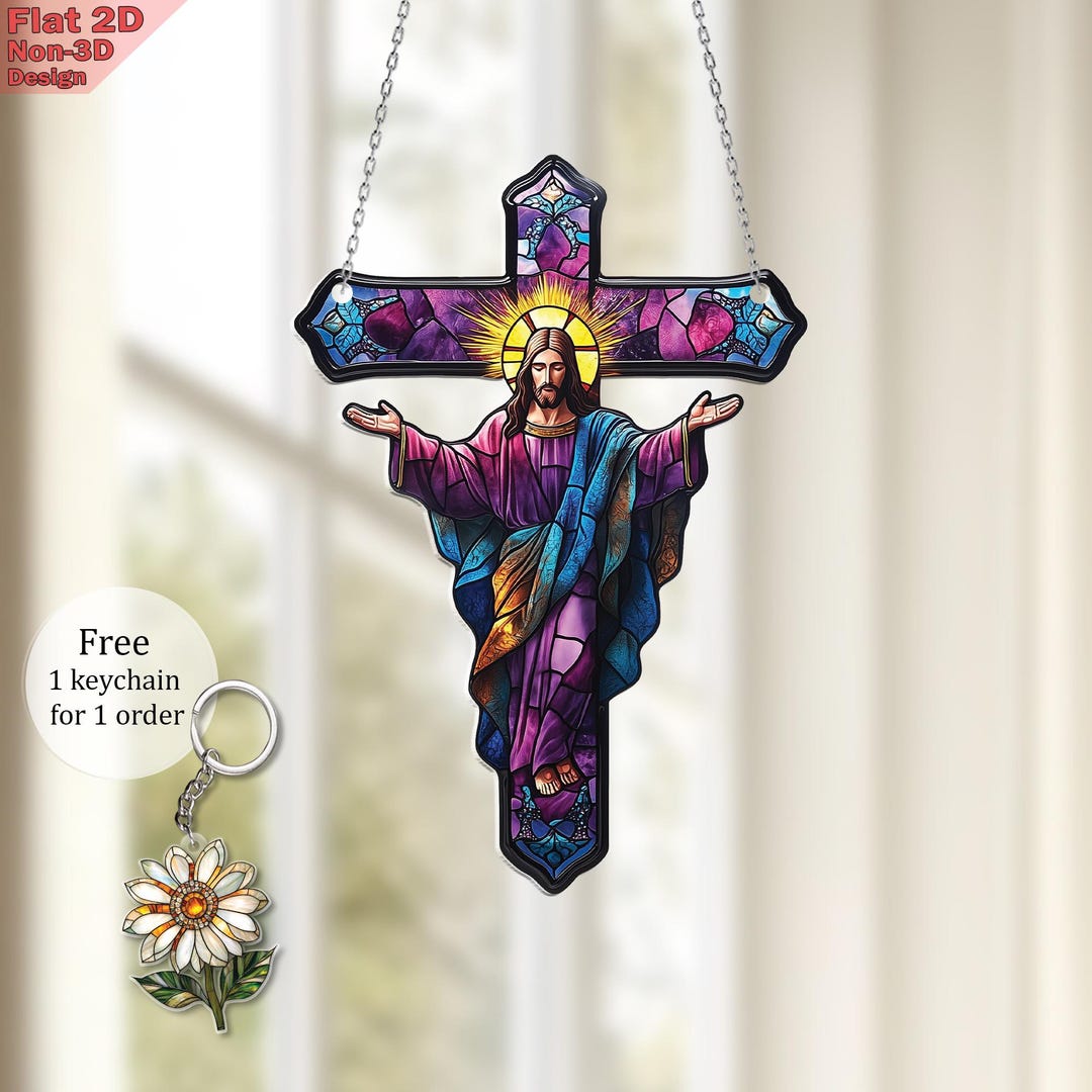 Acrylic 2D Flat Jesus Christ Cross Window Hanging, Religious Car ...