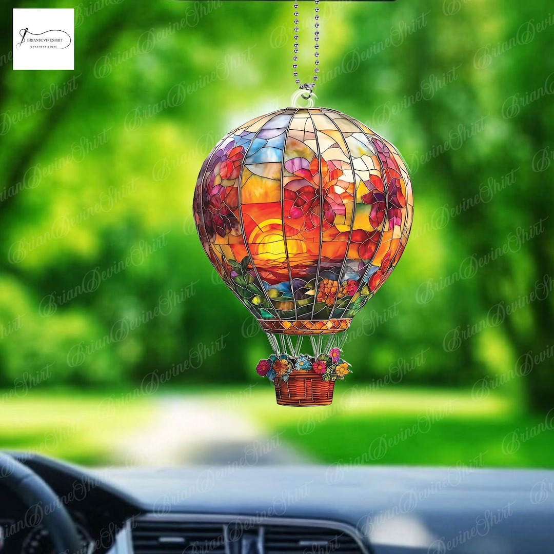 Colorful Hot Air Balloon Acrylic Window Hanging, Vibrant Sunset and ...