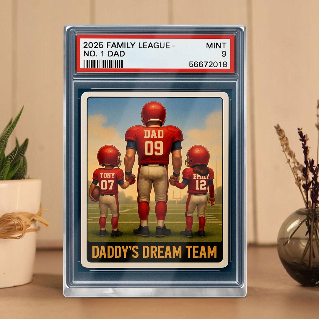 Football No.1 Dad Grandpa Man and Kids Trading Card Style Personalized ...