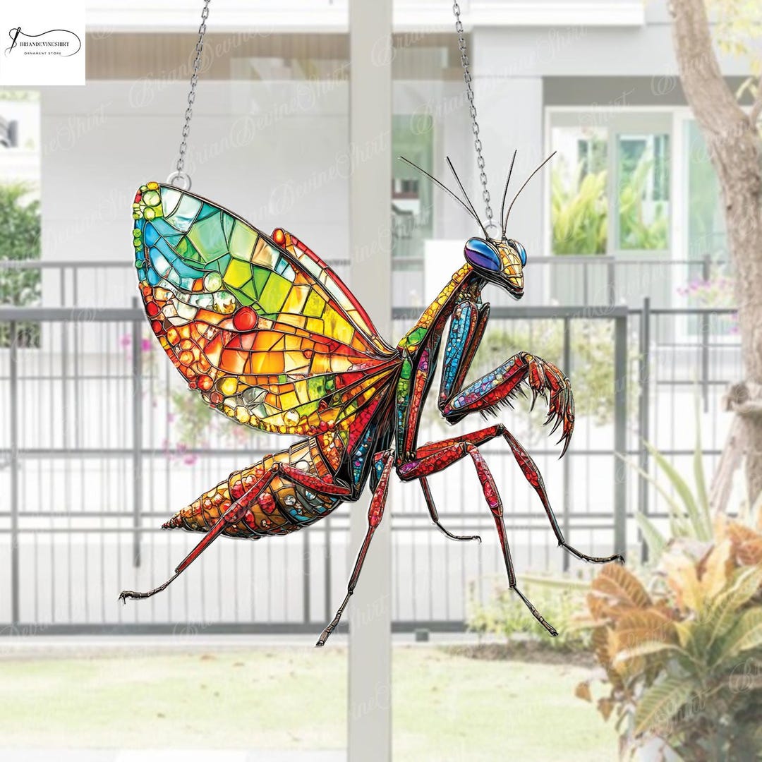 Praying Mantis Window Hanging Acrylic 2D Flat, Colorful Insect Art ...