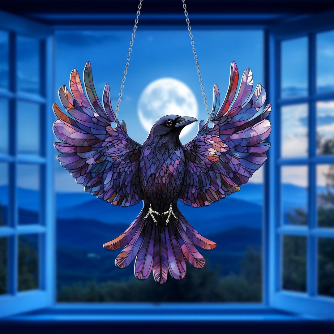 Acrylic 2D Flat Raven Window Hanging, Bird Ornament, Memorial Gift for ...