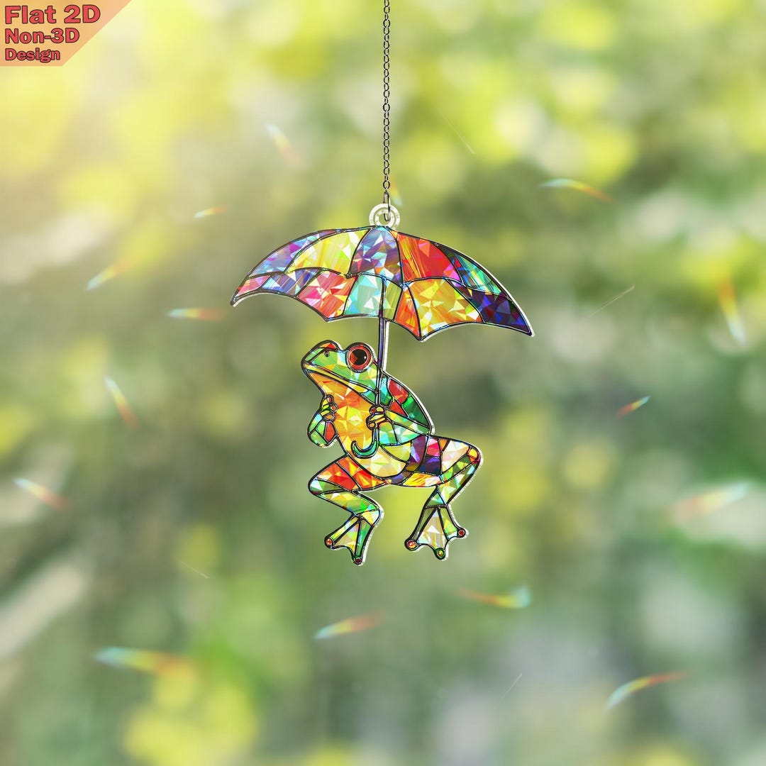 Acrylic 2D Flat Frog Umbrella Window Hanging, Broken Glass Hologram ...
