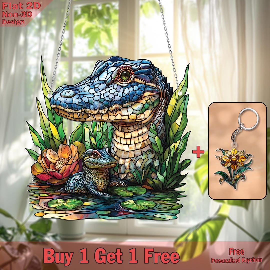 Alligator Family Acrylic 2D Flat Wall Art, Nature Window Hanging ...