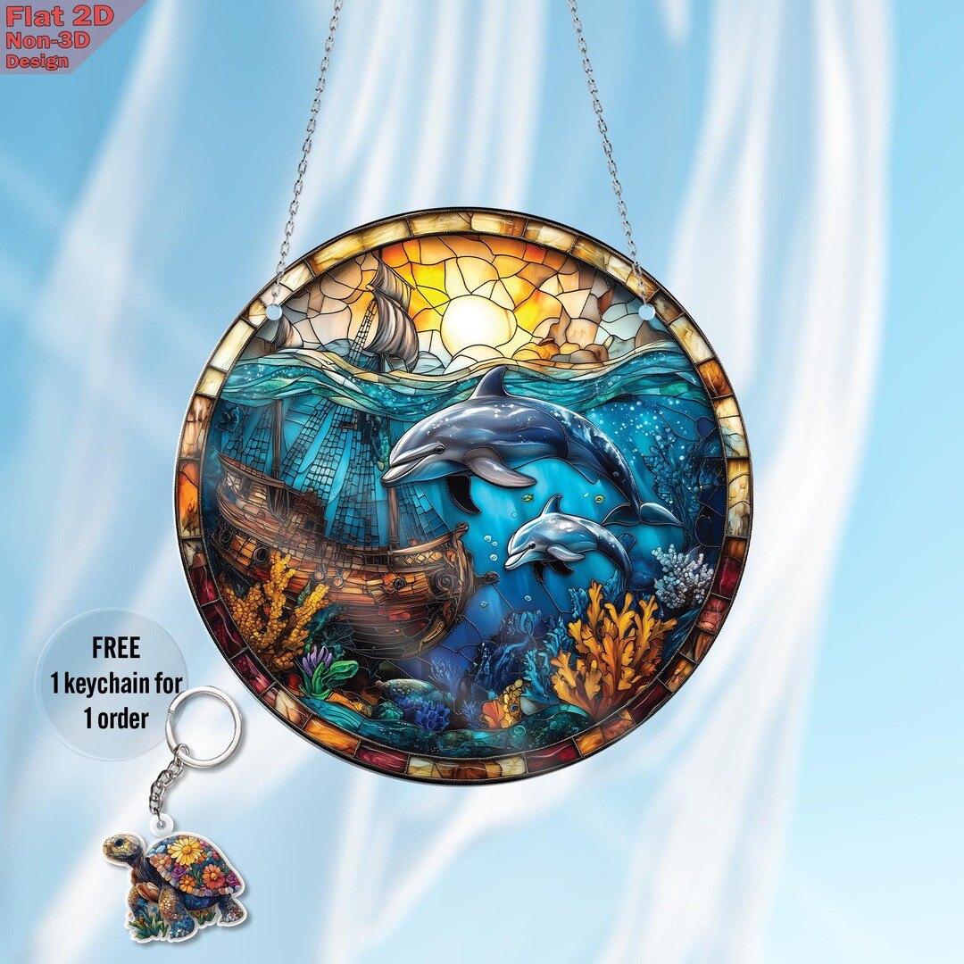 Acrylic 2D Flat Dolphin Window Hanging, Ocean Adventure Car Ornament ...