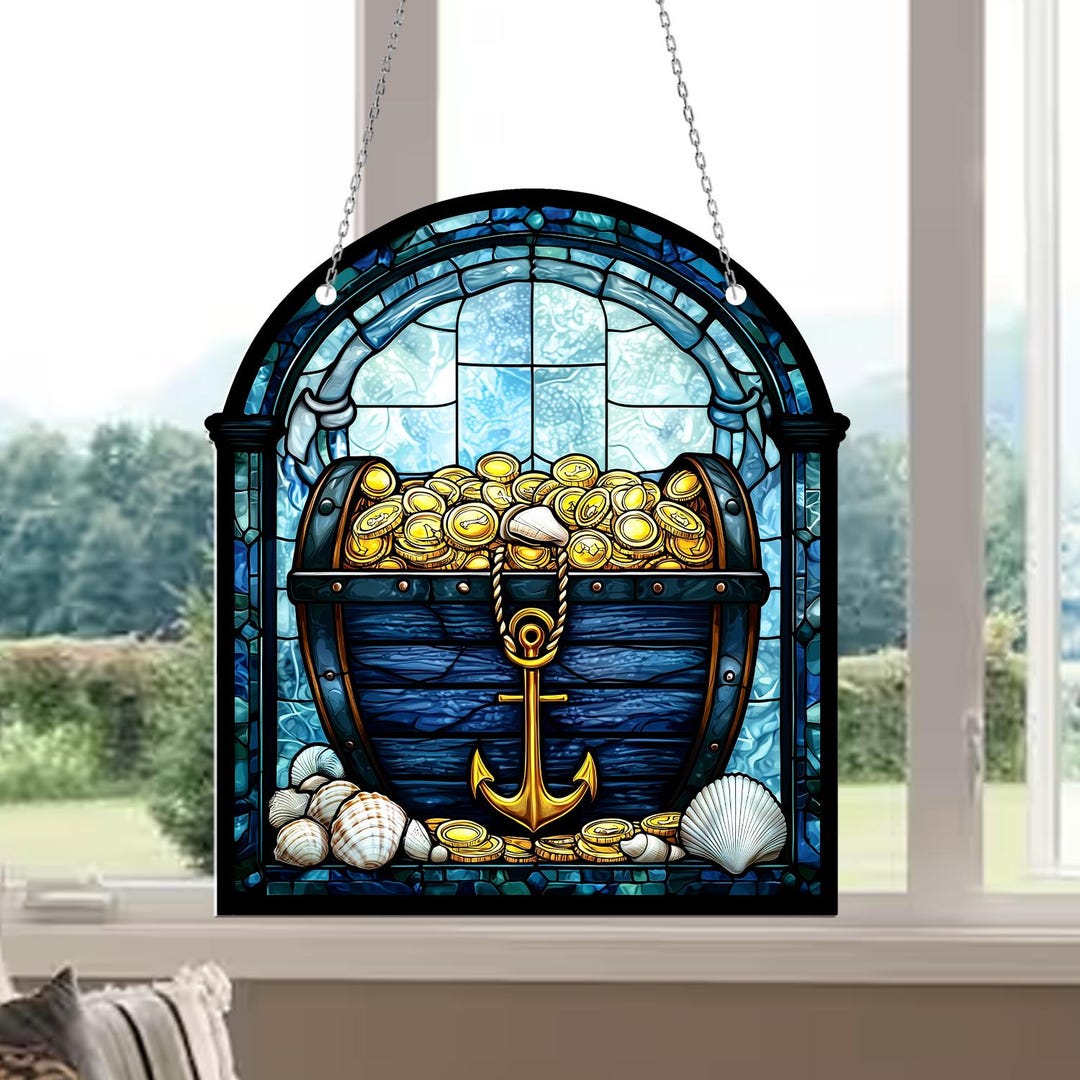 Treasure Chest Acrylic Window Hanging Nautical Decor With Anchor and ...