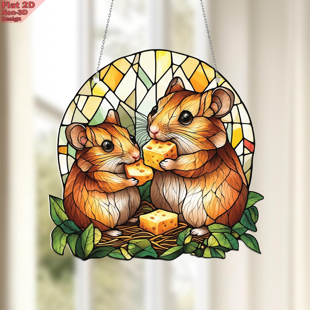 Hamster Duo Acrylic Flat Ornament, 2D Cute Pet Window Hanging, Cheese ...