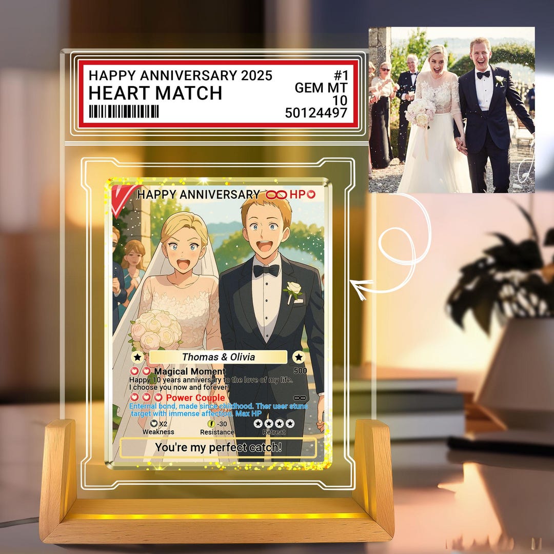 Photo Couple Trading Card Style Night Light, Custom Name, Personalized ...