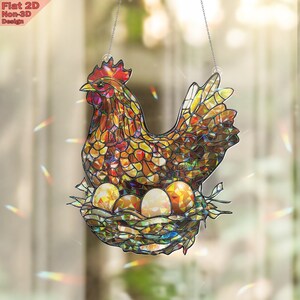 Acrylic 2D Flat Hen Eggs Ornament, Broken Glass Hologram Window Hanging ...
