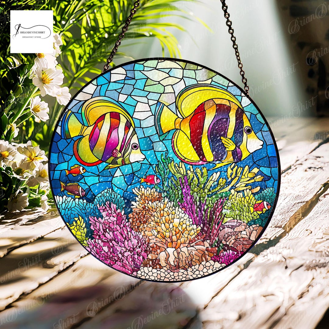 Stained Glass Fish Art, Vibrant Coral Reef With Clownfish, Stunning ...
