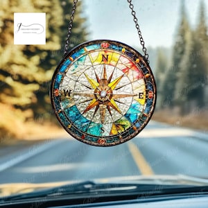 Stained Glass Suncatcher Compass Rose , Colorful Nautical Decor, Travel ...