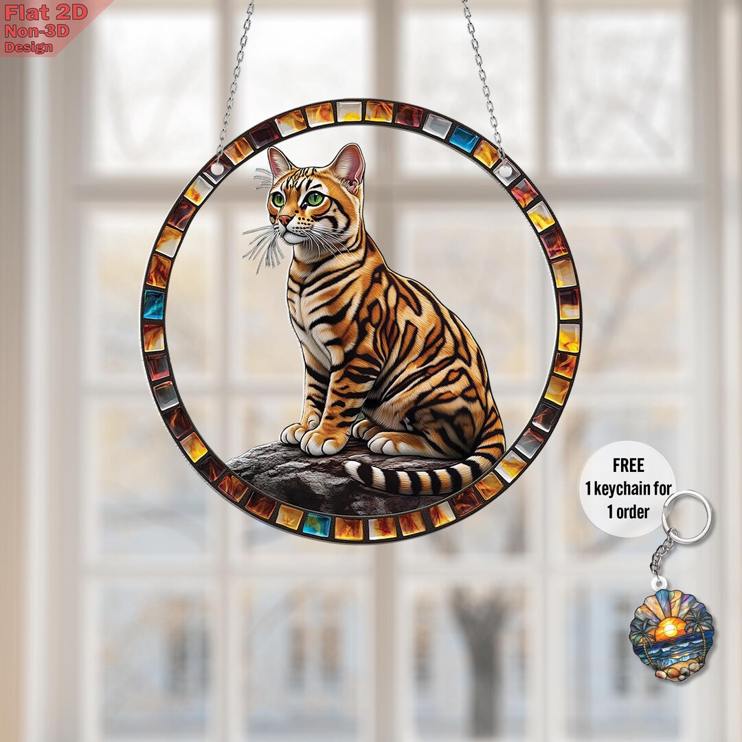 Acrylic 2D Flat Bengal Cat Ornament, Window Hanging, Car Charm, Cat ...