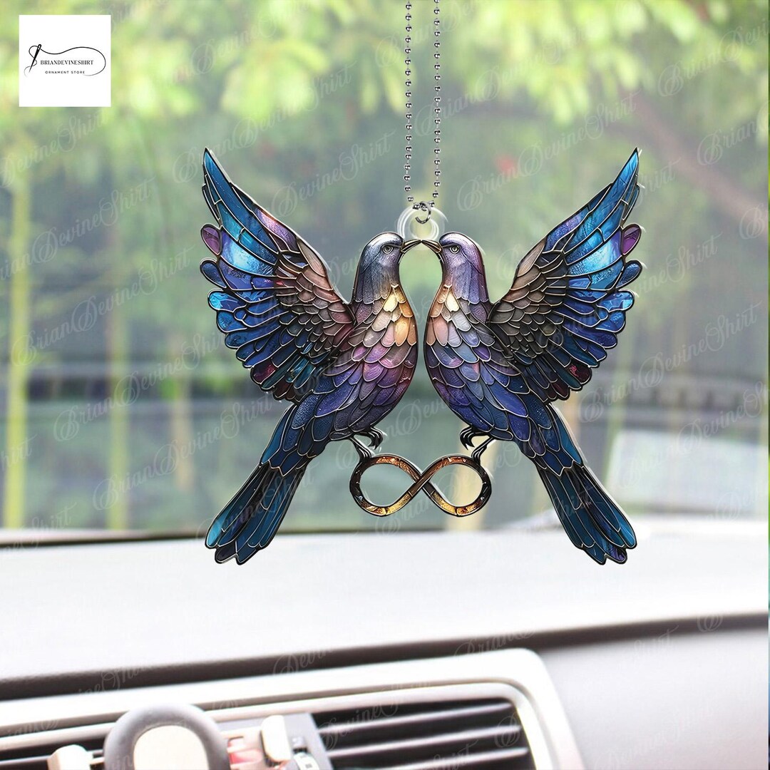 Romantic Birds With Infinity Symbol Acrylic Window Hanging, Elegant ...