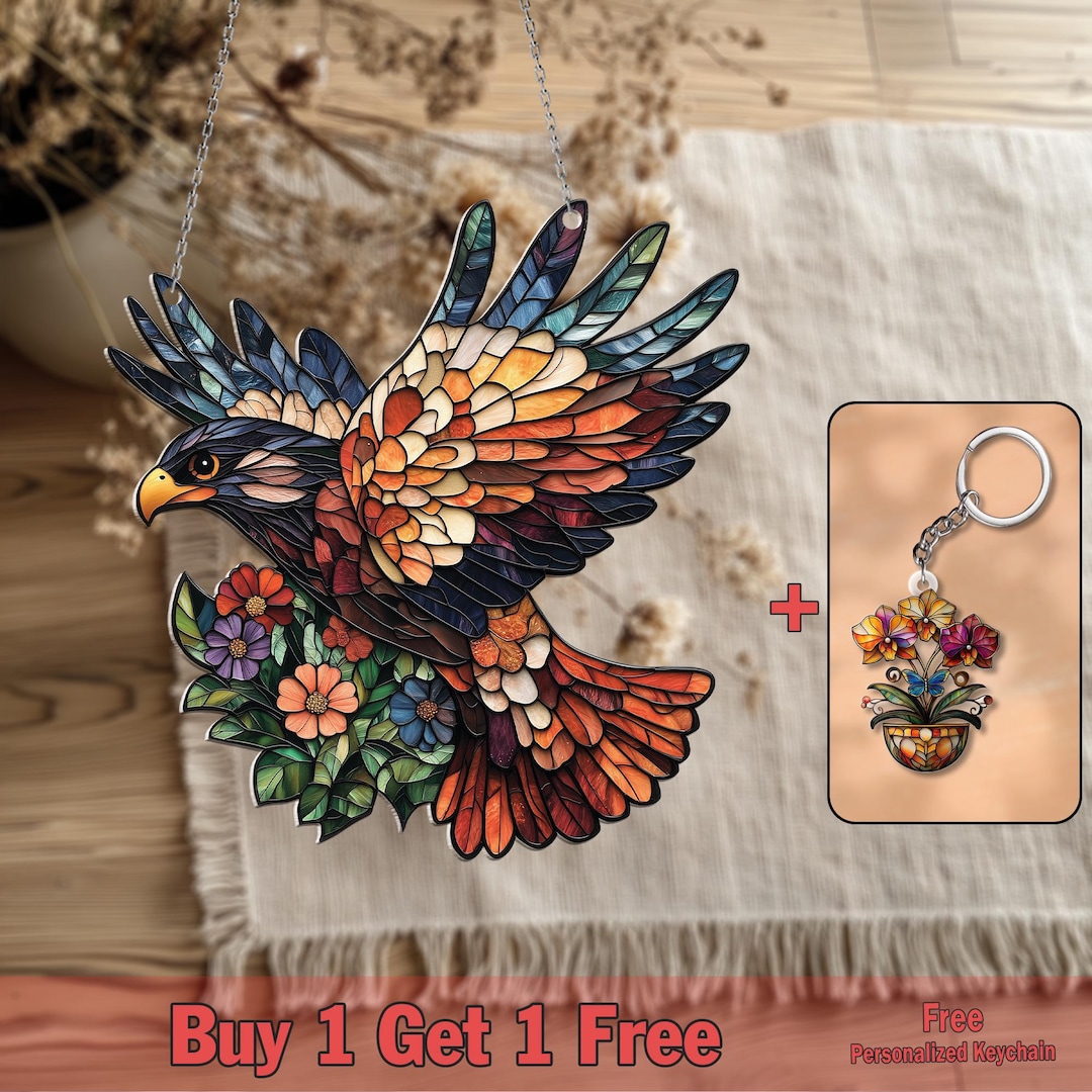 Acrylic 2D Flat Eagle Window Hanging, Majestic Floral Wall Art ...