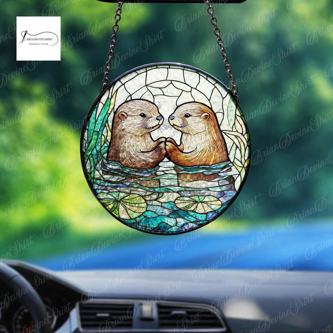 Stained Glass Otter Pair, Handcrafted Animal Hanging Ornament, Otters ...