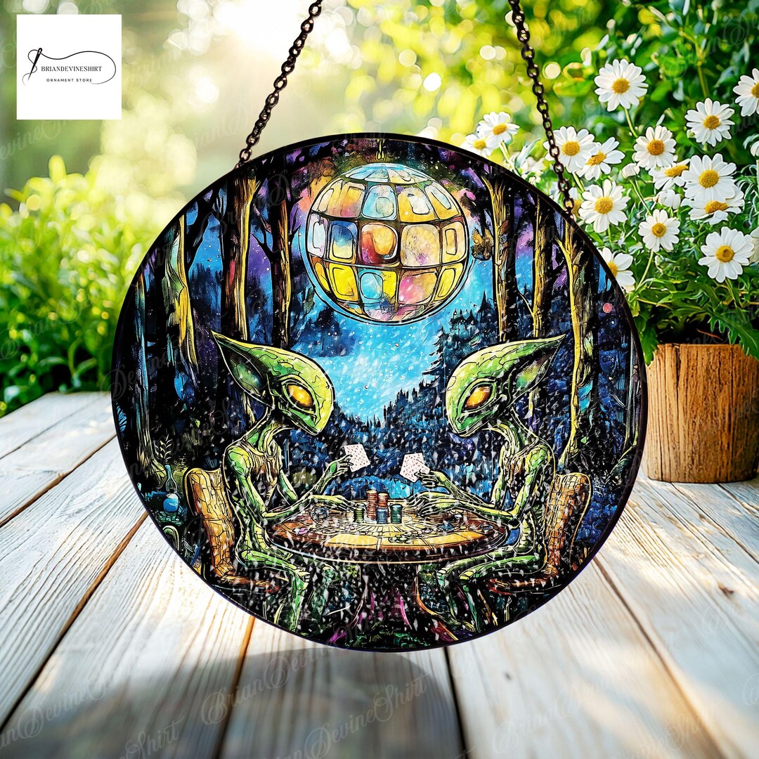 Stained Glass Suncatcher Alien Disco , Unique Extraterrestrial Art ...