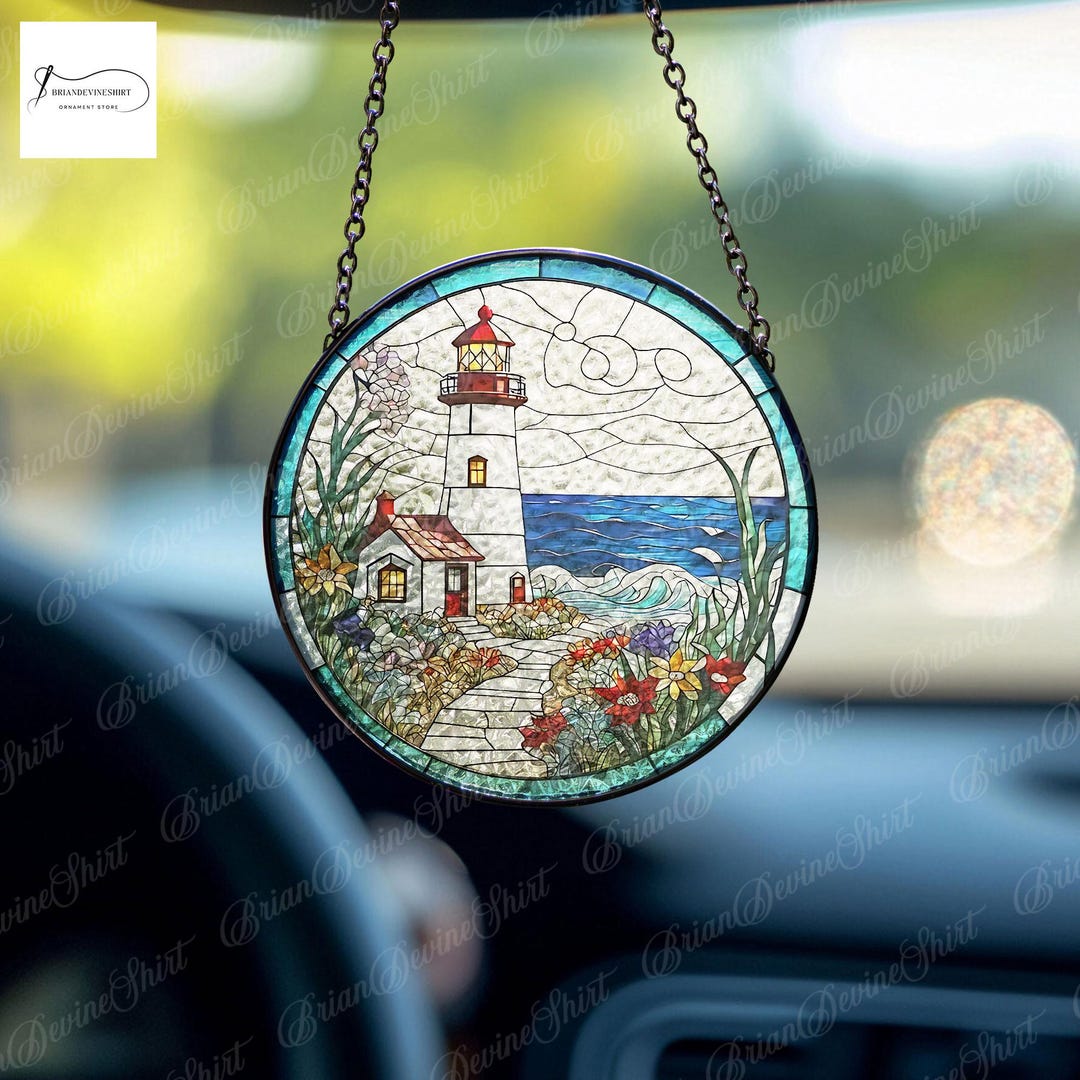 Lighthouse by the Sea Stained Glass Suncatcher , Coastal Decor ...