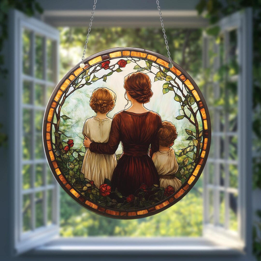 Acrylic 2D Flat Mother and Children Window Hanging, Mother’s Day Sun ...