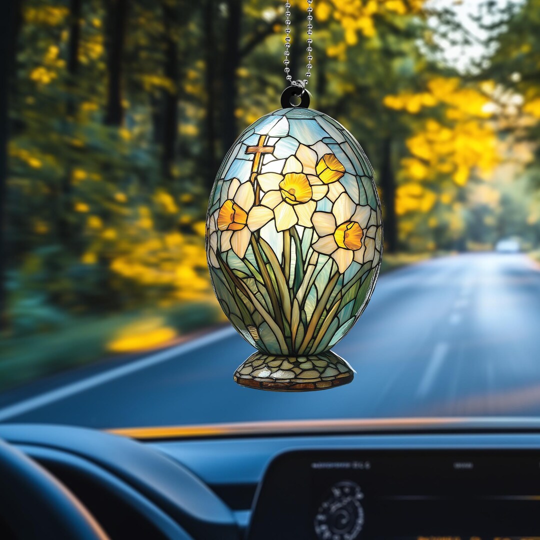 Acrylic 2D Flat Easter Daffodil & Cross Decoration, Spring Car Hanging ...
