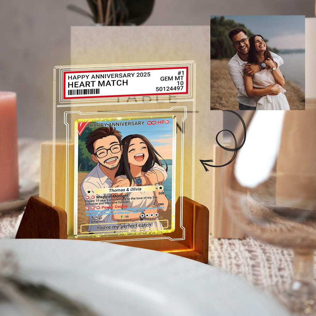 Photo Couple Trading Card Style Night Light, Custom Name, Personalized ...