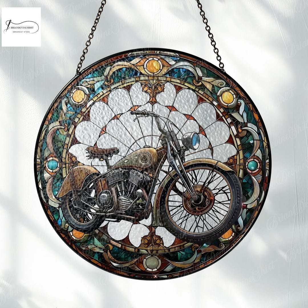 Vintage Motorcycle Stained Glass Suncatcher, Unique Biker Gift ...