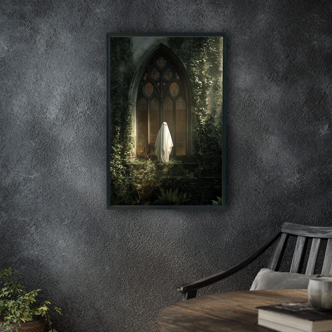 Ghost in Abandoned Window Wall Art, Spooky Halloween Poster Print ...