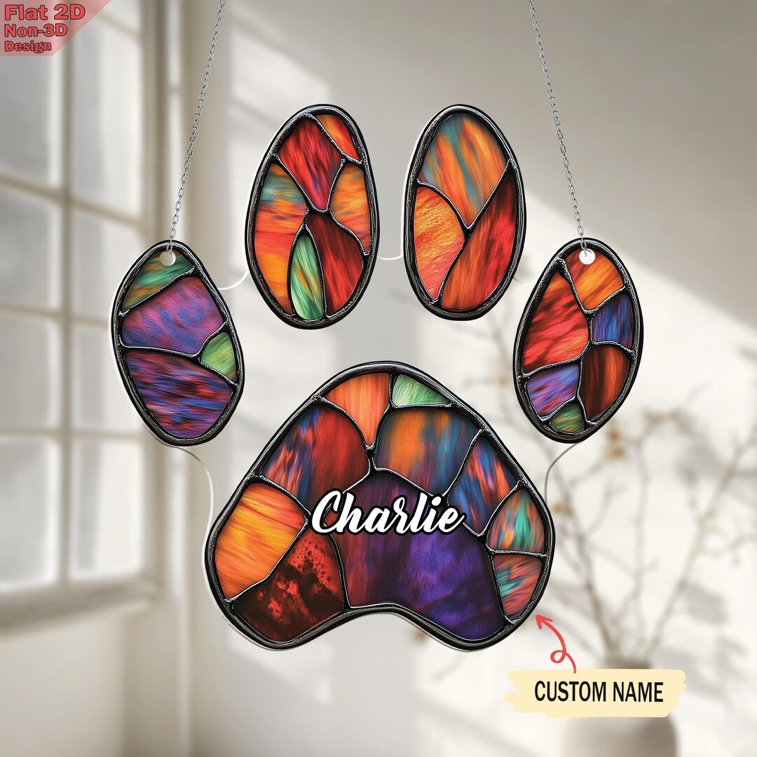 Personalized Dog Paw Acrylic Window Hanging, Custom Name Pet Memorial ...