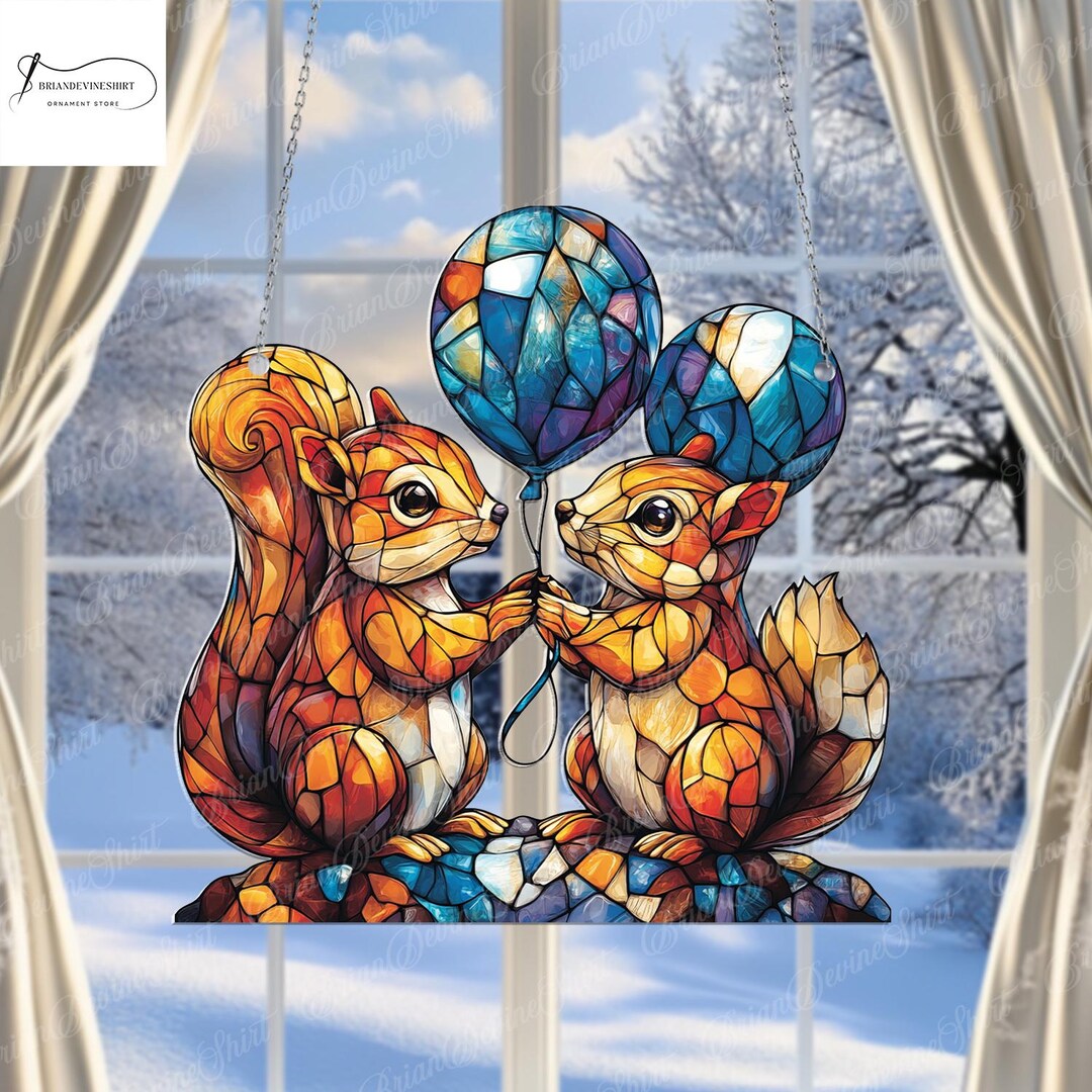 Squirrel Window Hanging Acrylic, Cute Balloons and Animal Design ...