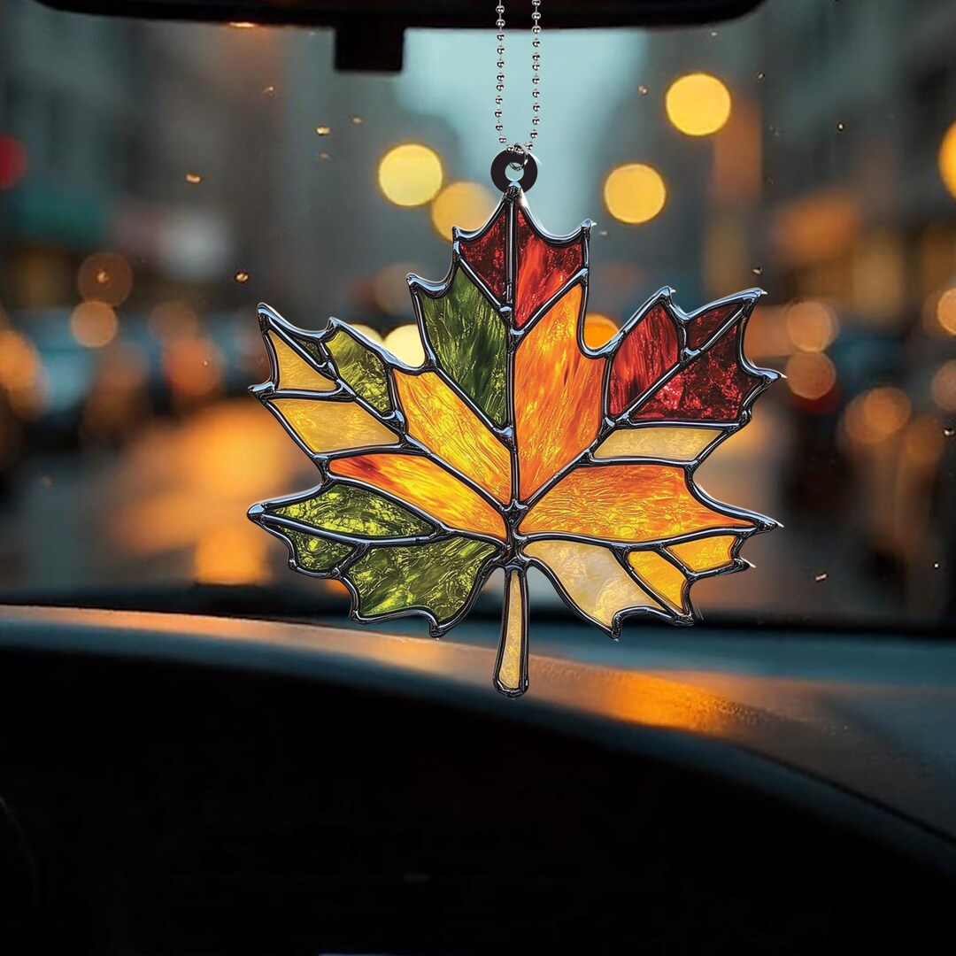 Acrylic 2D Flat Maple Leaf Car Hanging - Autumn Ornament, Gift for Her ...