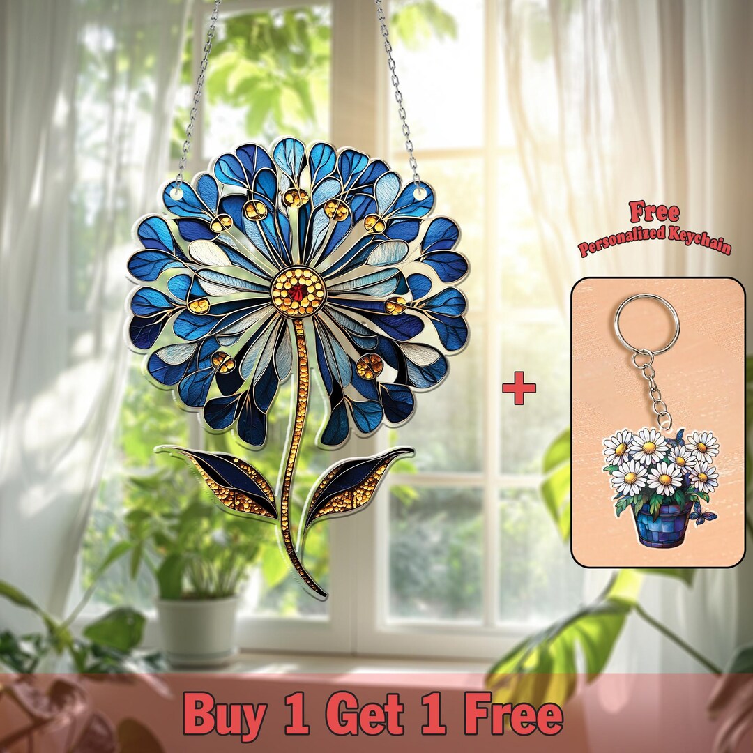 Acrylic 2D Blue Flower Window Hanging, Mother's Day Gift, Memorial ...