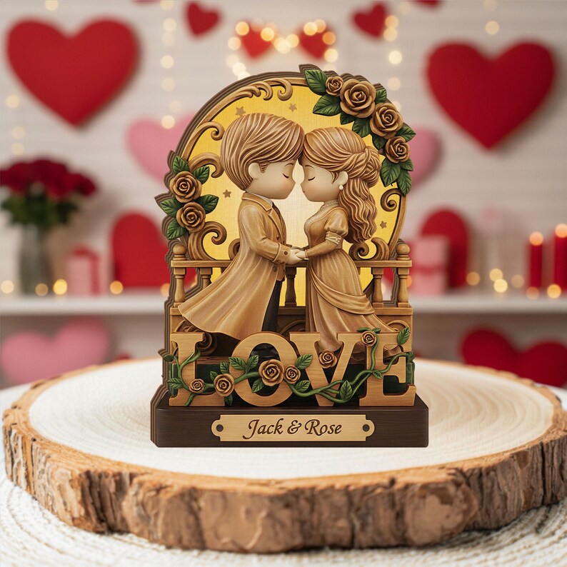 Personalized Couple 2D Wooden Block, Custom Names Romantic Love Decor ...