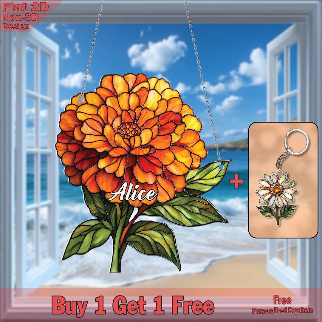 Personalized Marigold Window Hanging, Custom Name Acrylic 2D Flat Wall ...