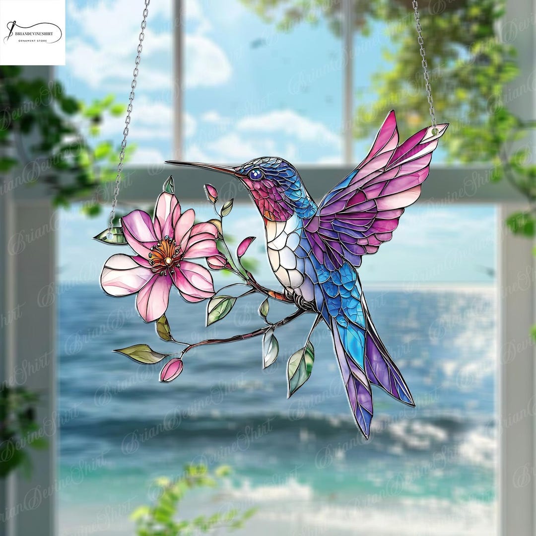 Hummingbird Acrylic 2D Flat Window Hanging, Hummingbird Ornament Wall ...