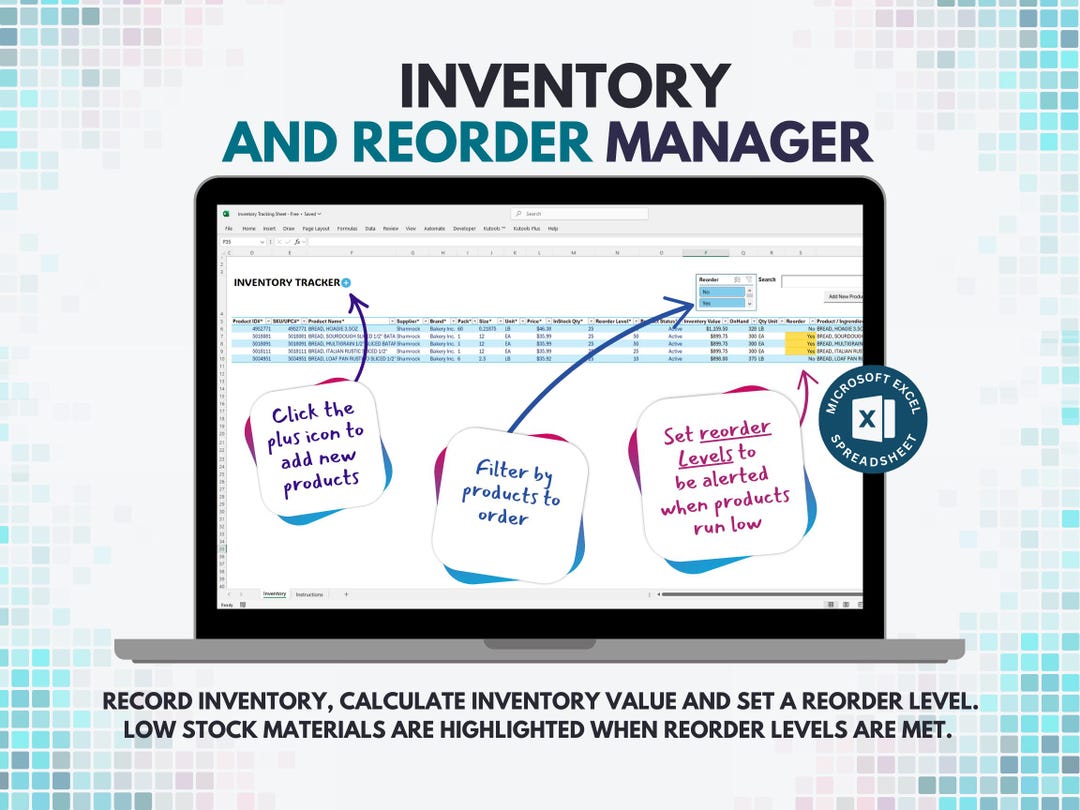 Inventory and Reorder Manager - Excel Inventory Spreadsheet for Food ...