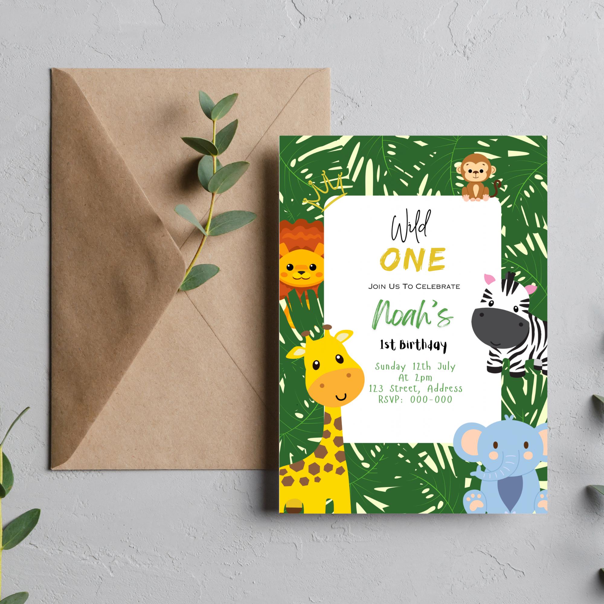 Editable Jungle Theme Party Invitation - Digital Template - Safari ...