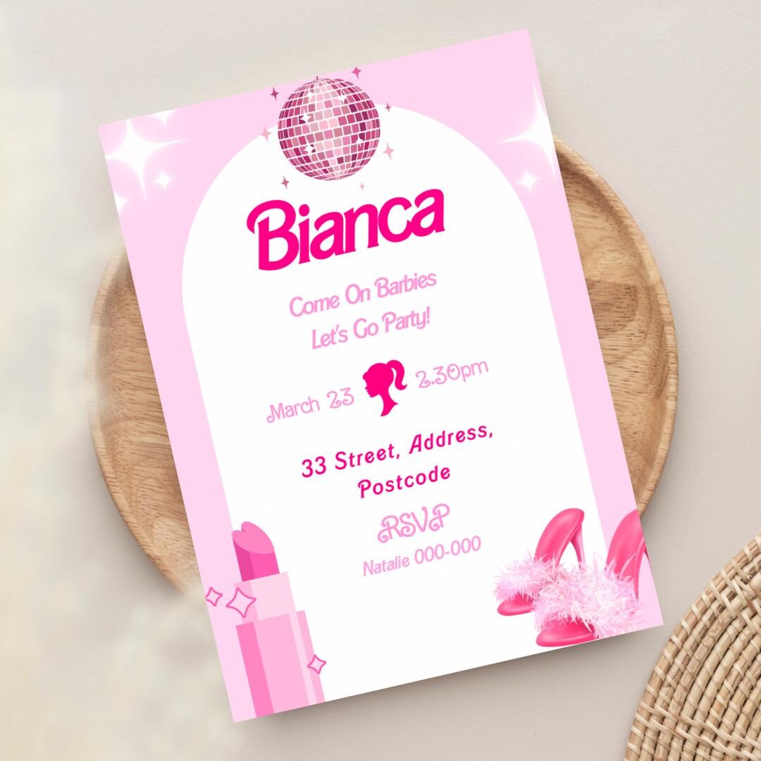 Editable Barbie Theme Party Invitation - Digital Template - Etsy