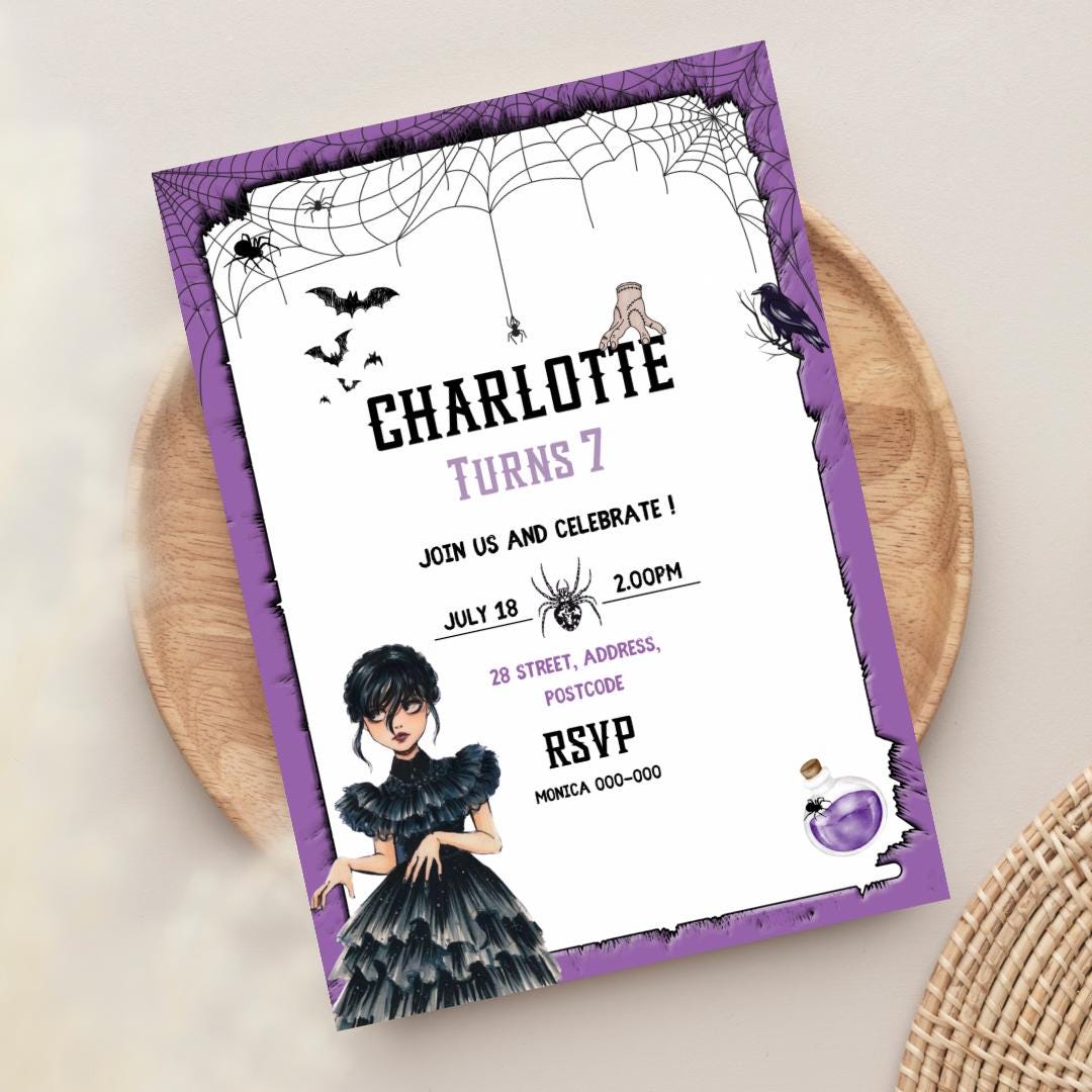 Editable Wednesday Addams Party Invitation - Digital Template - Addams ...