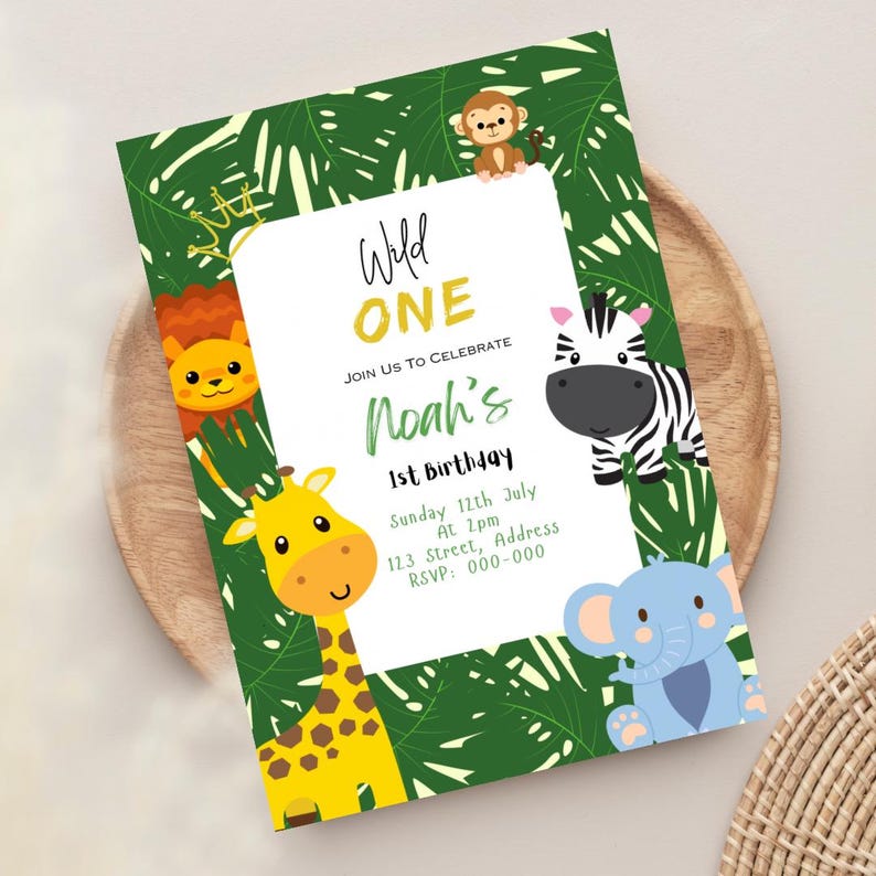 Editable Jungle Theme Party Invitation - Digital Template - Safari ...