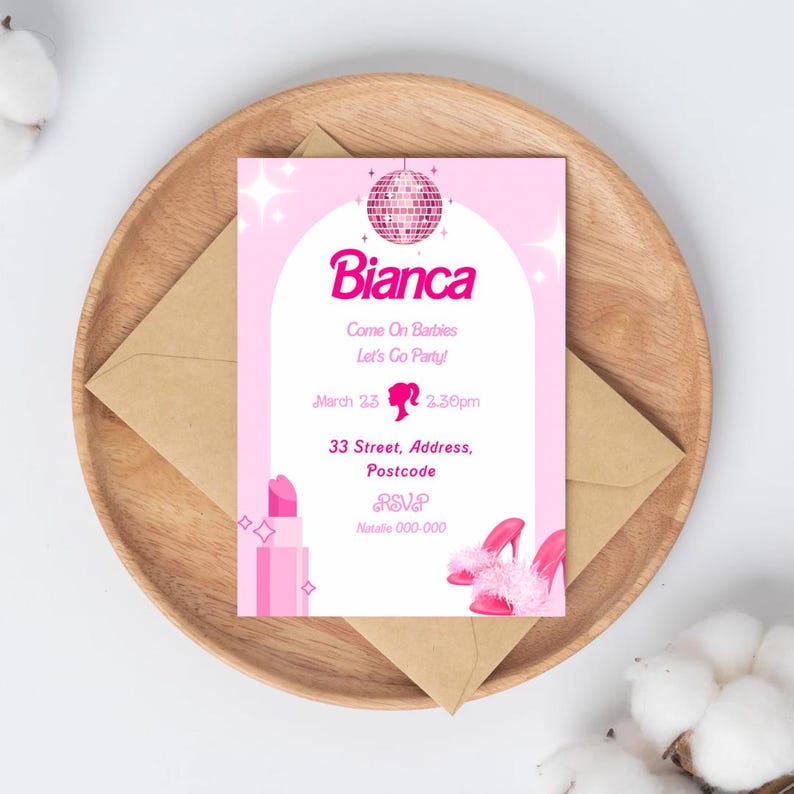Editable Barbie Theme Party Invitation - Digital Template - Etsy