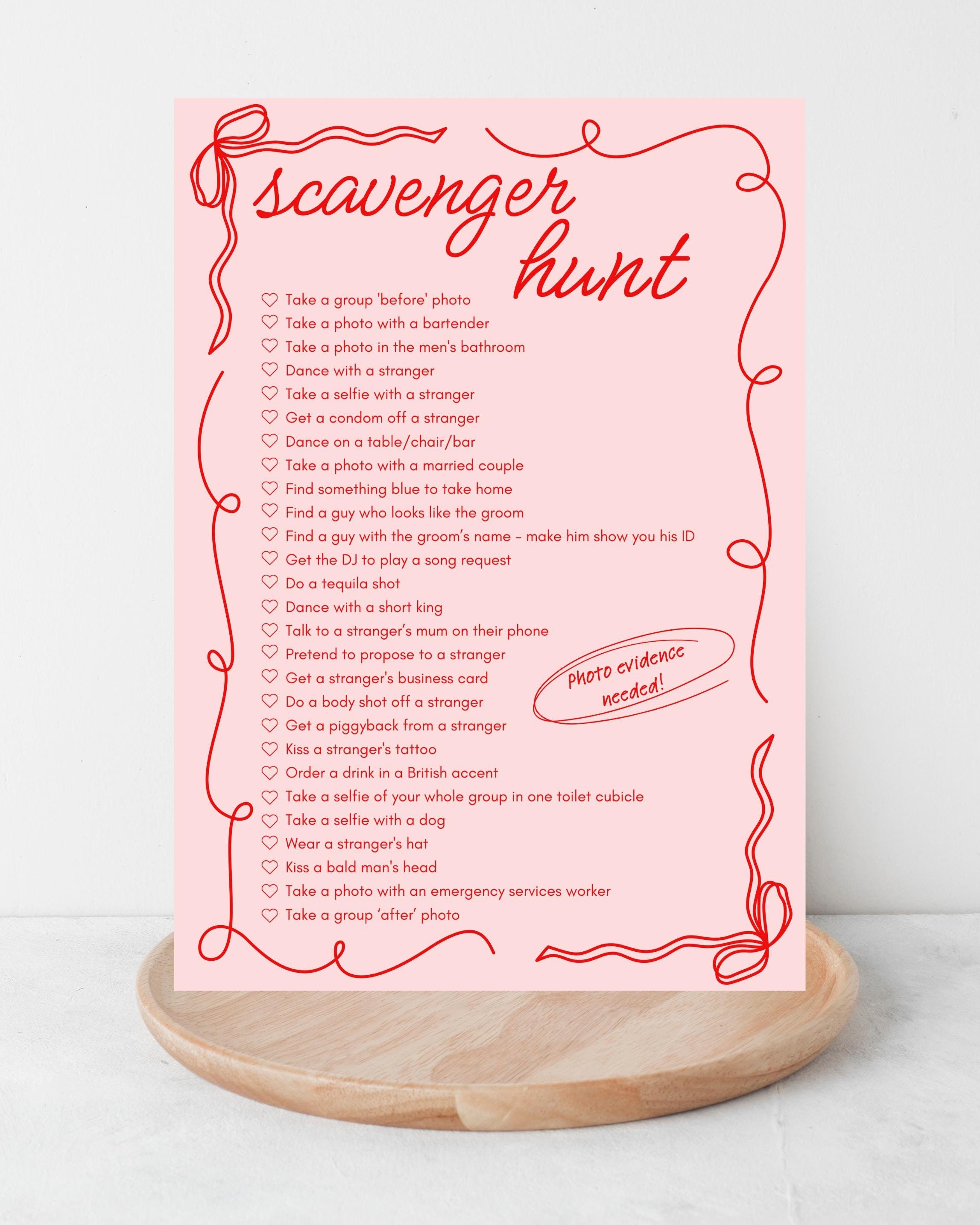 Hens Bachelorette Party Scavenger Hunt | Bridal Party Games | Printable ...
