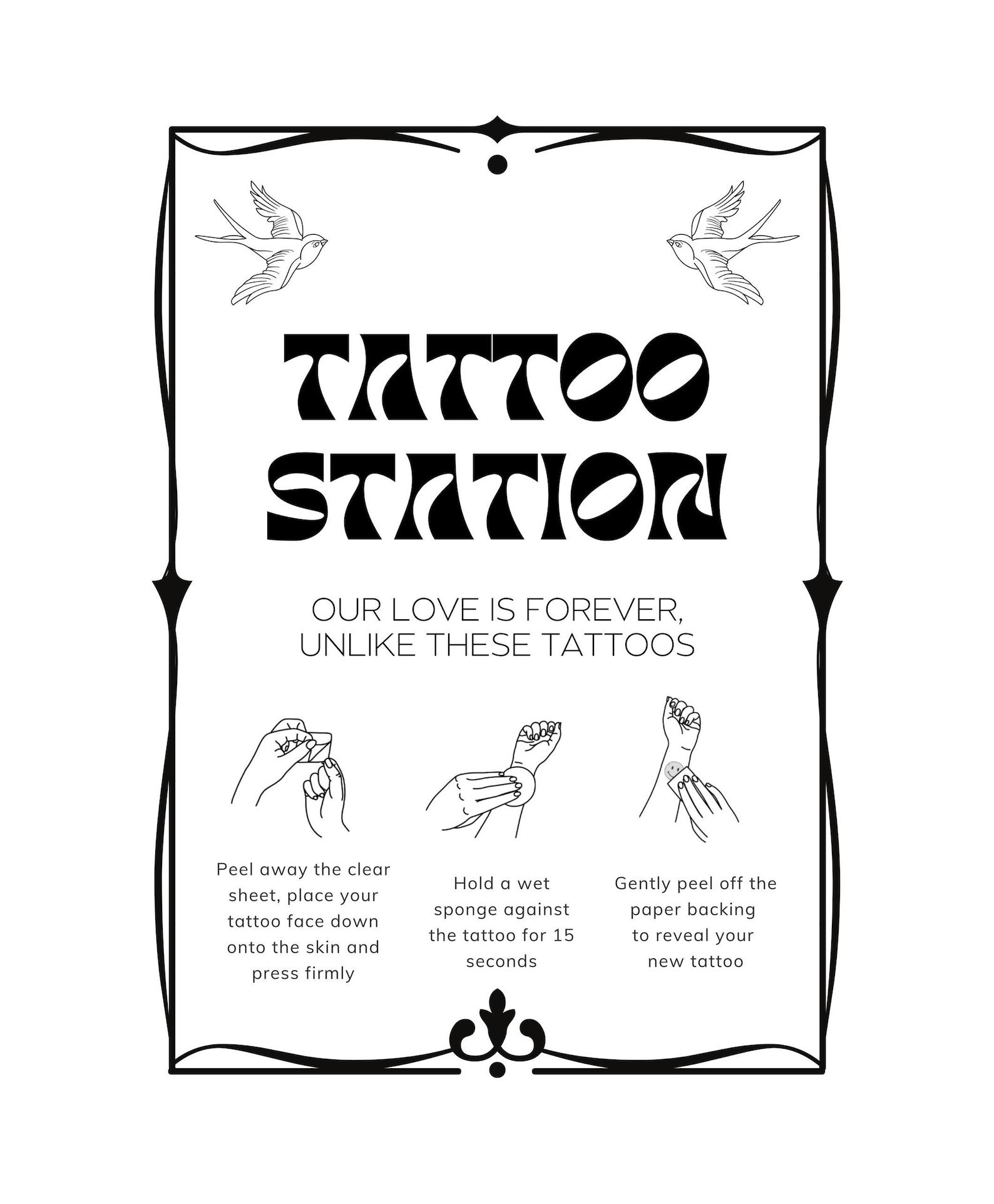 Temporary Tattoo Instructions Wedding Sign | Digital Printable Download ...