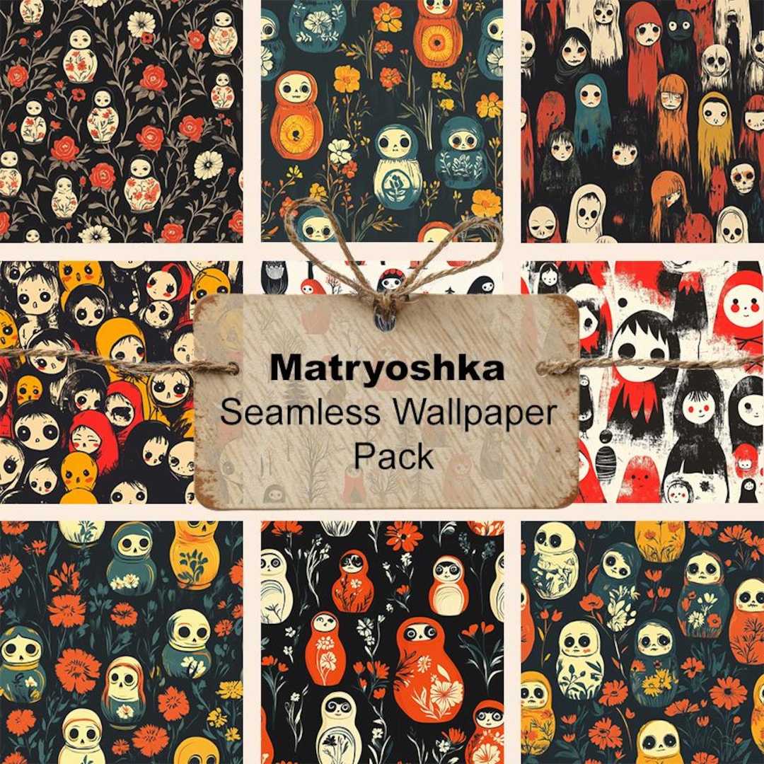Creepy Matryoshka Seamless Dollhouse Digital Wallpaper | Soviet ...
